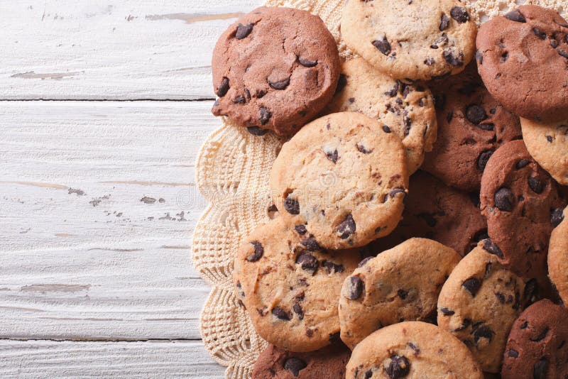 Chocolate Chips Cookies on the Table. Horizontal Top View Stock Image ...