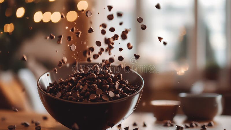 Chocolate Chips Falling into a Bowl Stock Illustration - Illustration ...