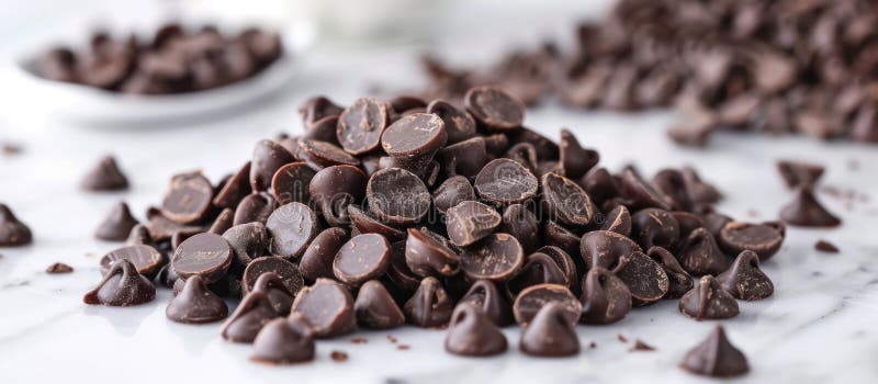 Chocolate Chips Pile on Table Stock Image - Image of indulgent, food ...