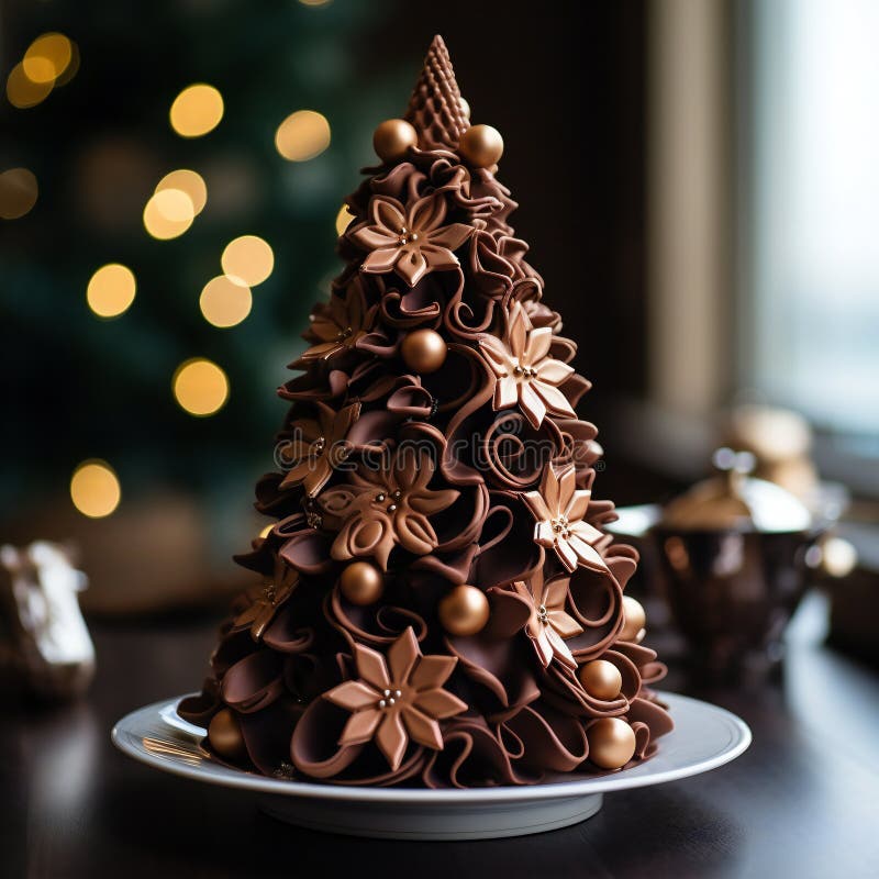 Chocolate Christmas Tree on the Festive Table. Generative Ai Stock ...