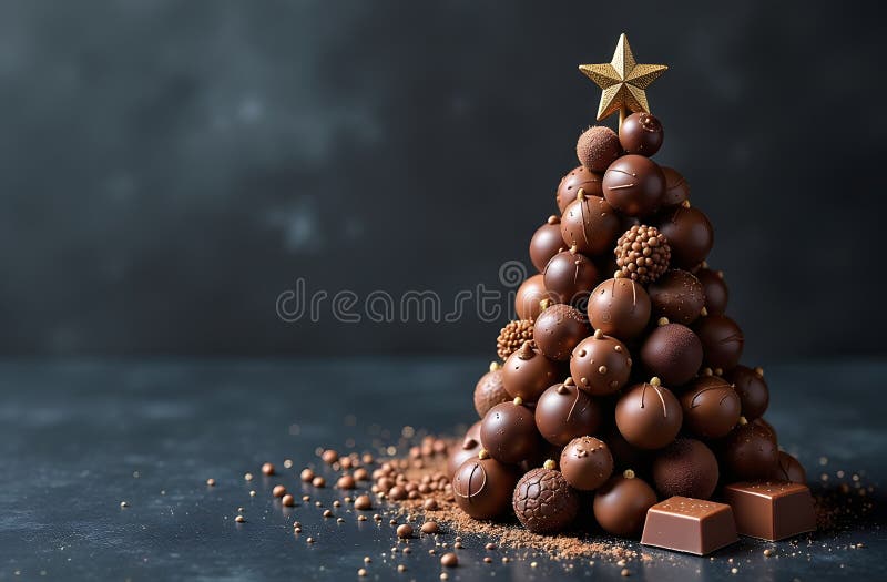 Chocolate Christmas Tree Made of Assorted Sweets with a Golden Star on ...