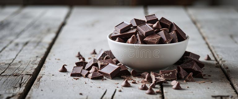 Chocolate Chunks and Chips in White Bowl on Wooden Table Stock Image ...