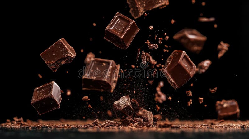 Chocolate Chunks Exploding on Dark Background Stock Illustration ...