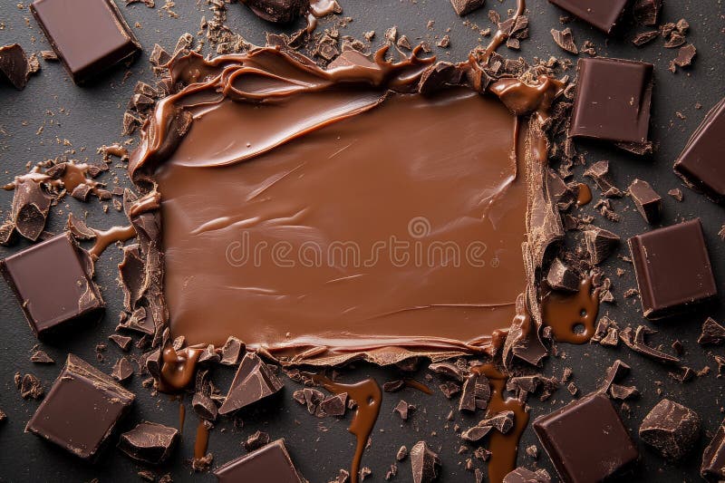 Chocolate Chunks Frame a Spread of Melted Milk Chocolate on a Dark ...