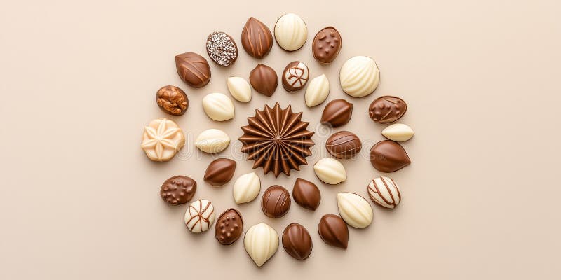 Chocolate Circle. Assorted Chocolate Pralines and Nuts Arranged in a ...