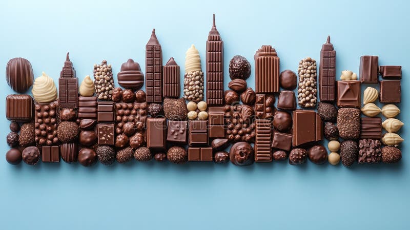 Chocolate City Skyline Made from Assorted Chocolates on a Blue ...