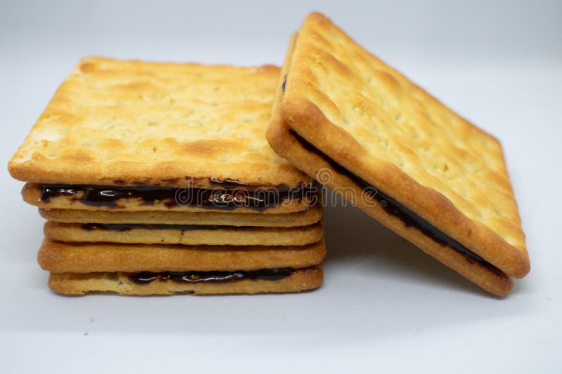Chocolate Coated Biscuits Isolated on White Stock Photo - Image of ...