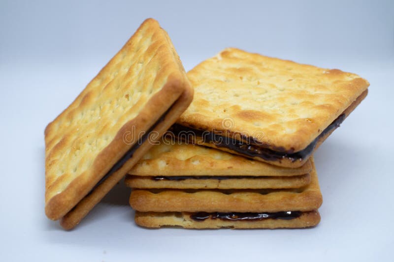 Chocolate Coated Biscuits Isolated on White Stock Photo - Image of food ...