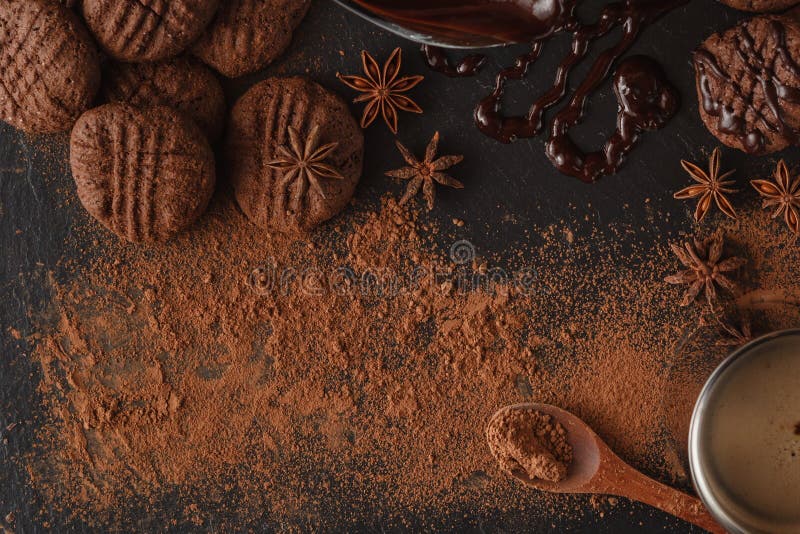Chocolate with Cocoa Powder in the Spoon. on the Stone Table Stock ...