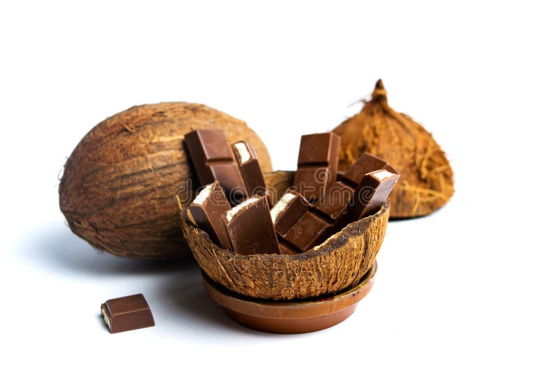 Chocolate with Coconut Isolated on White Stock Photo - Image of milk ...