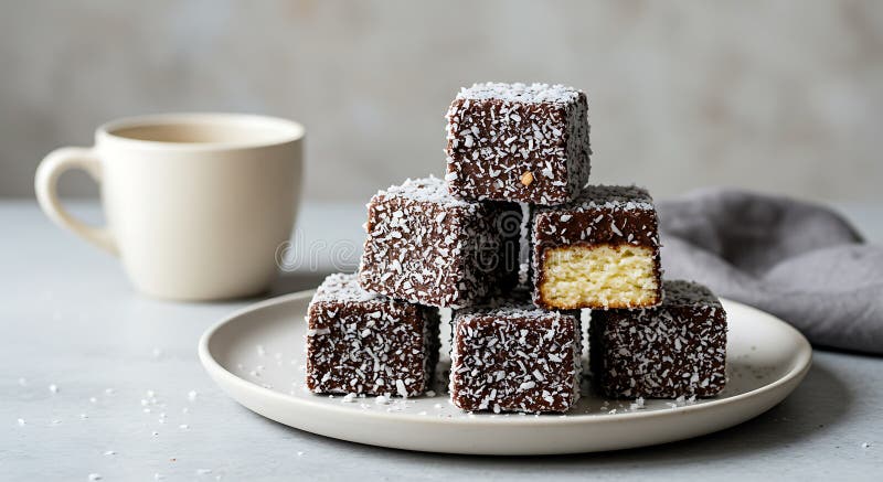 Chocolate Coconut Lamington Cubes: a Delightful Dessert Stack Stock ...