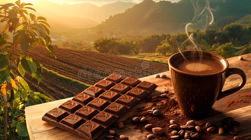 Chocolate and Coffee in a Mountain Landscape Stock Illustration ...