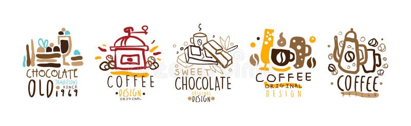 Chocolate and Coffee Original Label and Logo Design Vector Set Stock ...