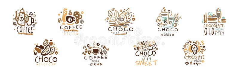 Chocolate and Coffee Original Label and Logo Design Vector Set Stock ...