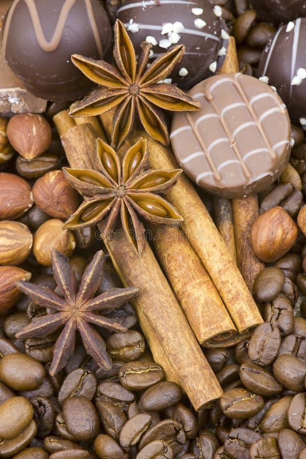 Chocolate, Coffee, Spices and Nuts Stock Image - Image of black, sweet ...