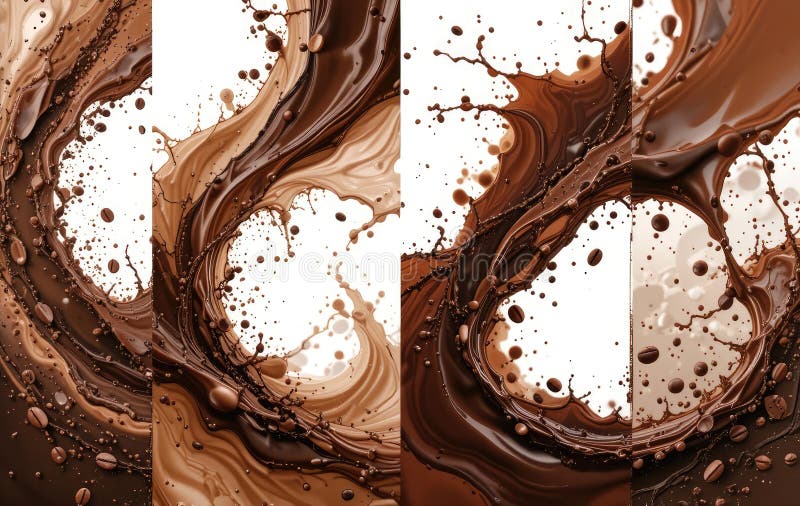 Chocolate and Coffee Splash Collage on White Background for Product ...