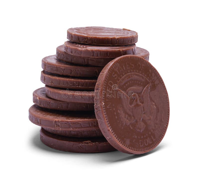 Chocolate Coin Stack stock photo. Image of pile, chocolate - 185213976