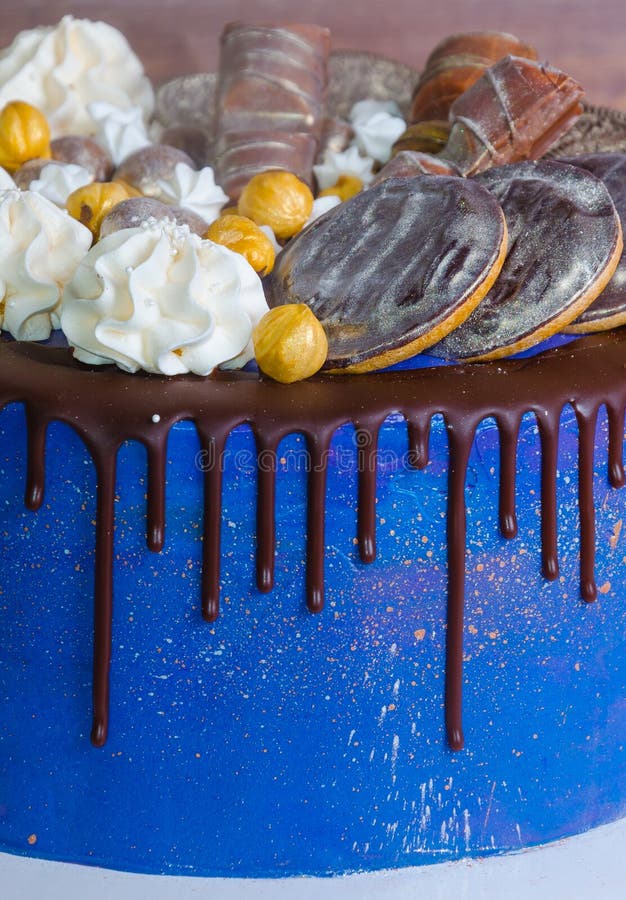 Chocolate Color Drip Cream Cheese Cake with Cookies Stock Image - Image ...