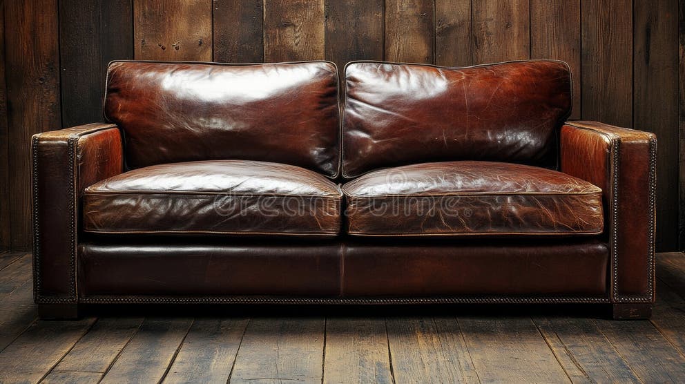 A Chocolate-colored Leather Sofa Facing a Black Wall Stock Image ...