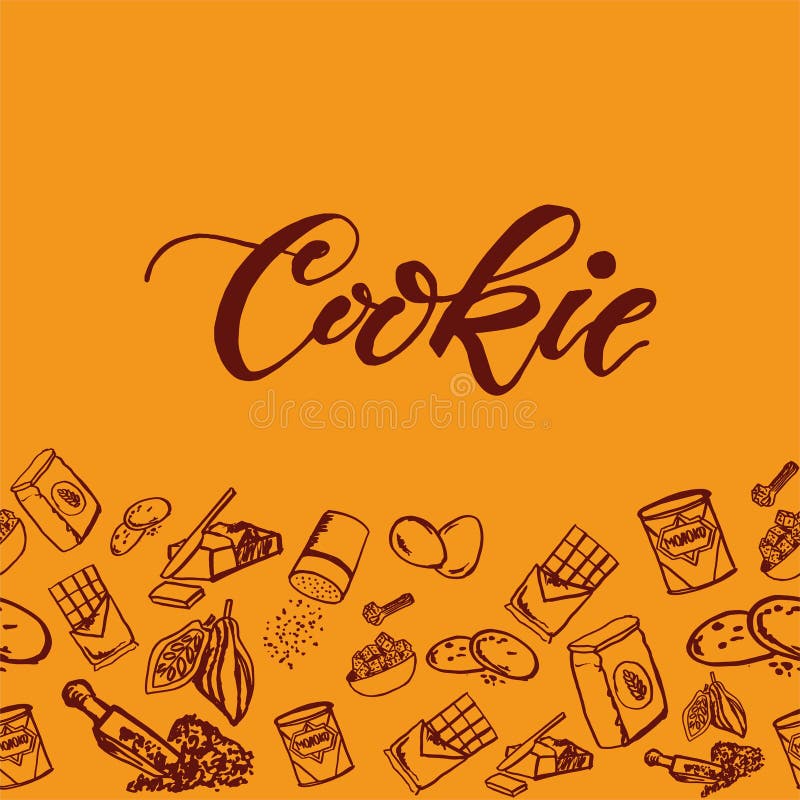 Chocolate Cookie Ingredients Pattern on Yellow Background Stock ...