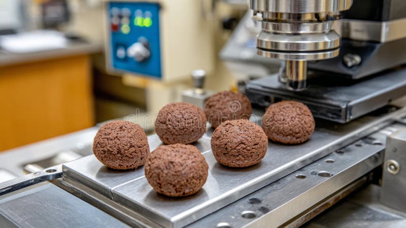 Chocolate Cookies Being Made in an Industrial Machine Process. Stock ...