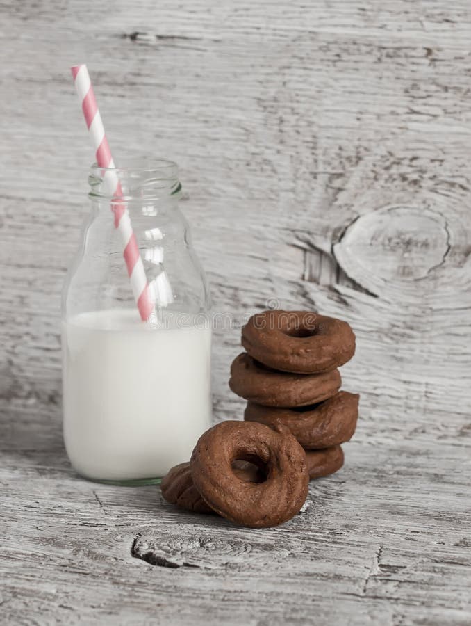 Chocolate Cookies and Bottle of Milk Stock Image - Image of bakery ...