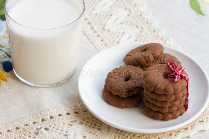 Chocolate Cookies with Milk Stock Photo - Image of eating, bake: 29412220