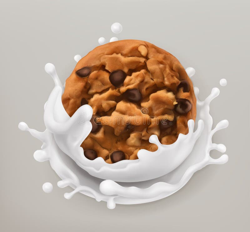 Chocolate Cookies and Milk Splash. 3d Vector Icon Stock Vector ...