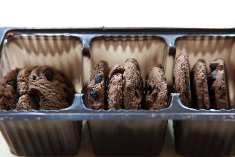 Chocolate Cookies in Packaging. Chocolate Chip Cookies Top View. Stock ...