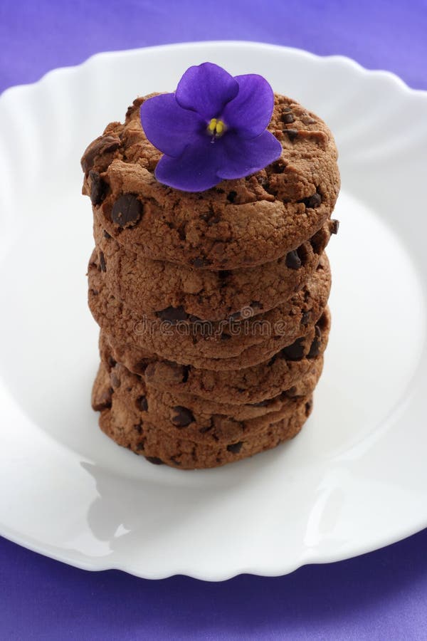 Chocolate Cookies with Violet Stock Image - Image of sweet, biscuit ...
