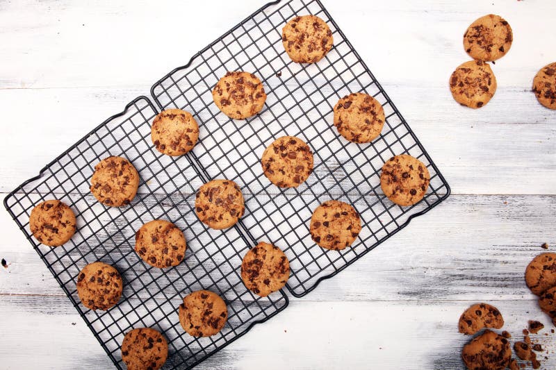 Chocolate Cookies on White Wooden Table. Chocolate Chip Cookies on ...