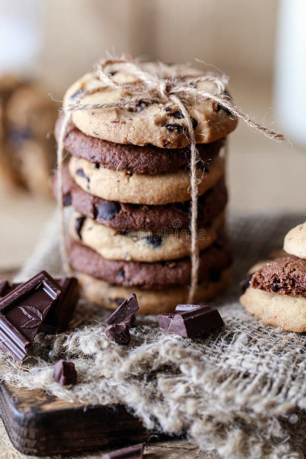 Chocolate Cookies on Wooden Rustic Table. Homemade Cookies Stock Image ...