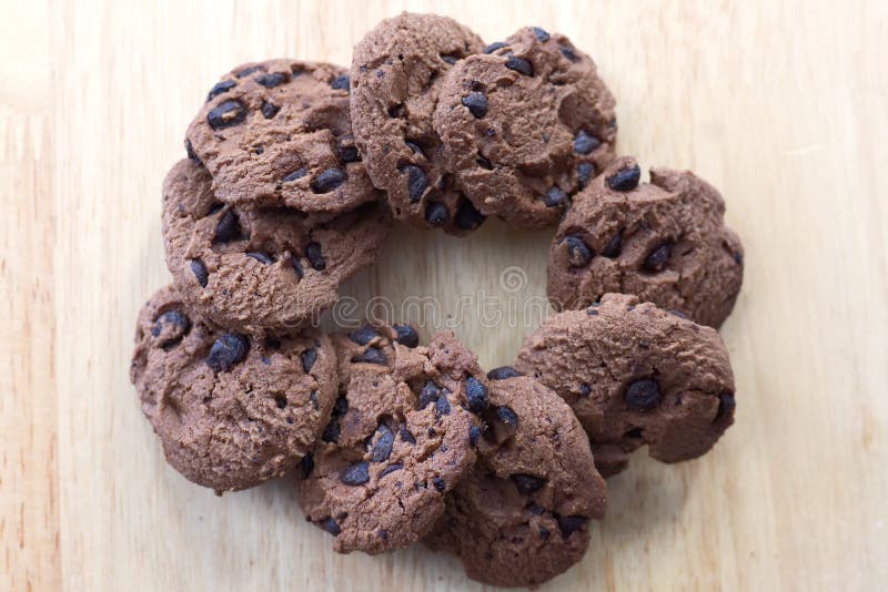 Chocolate Cookies on Wooden Table. Chocolate Chip Cookies Top View ...
