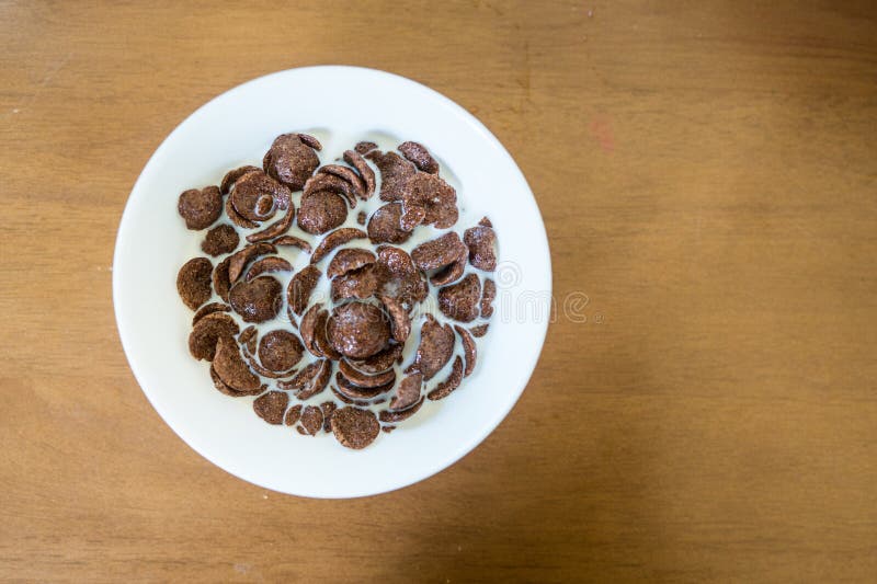 Chocolate Cornflake with Fresh Milk in the Ceramic White Bowl Stock ...