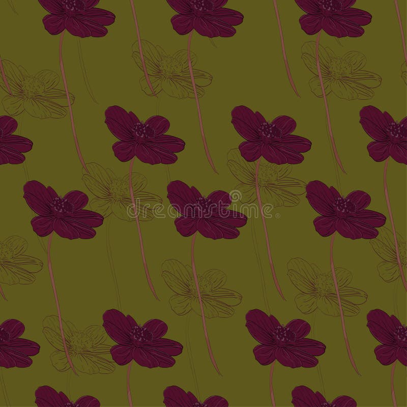 Chocolate Cosmos Flower Pattern2 Stock Vector - Illustration of pattern ...