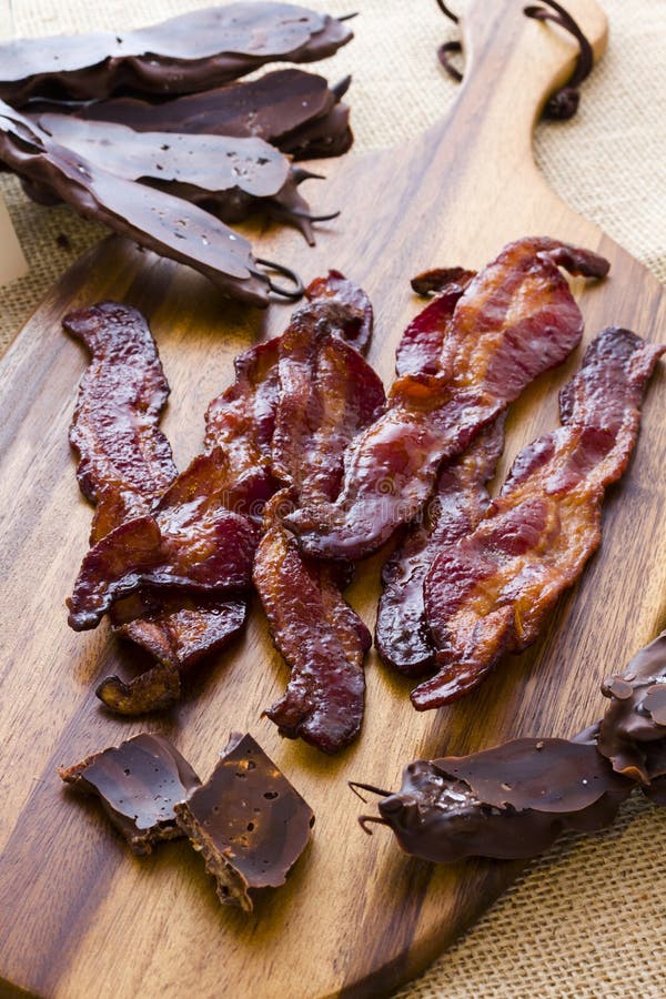 Chocolate covered bacon stock photo. Image of slice, food - 30770296