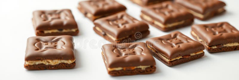 Chocolate-covered Biscuits Arranged Neatly on a White Surface, Inviting ...