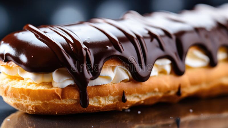 A Chocolate Covered Eclair with Whipped Cream, AI Stock Photo - Image ...