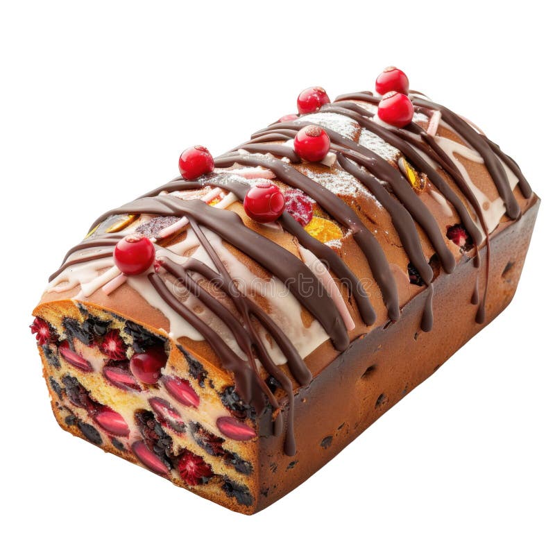 Chocolate-Covered Loaf Cake with Cranberries and Powdered Sugar Stock ...
