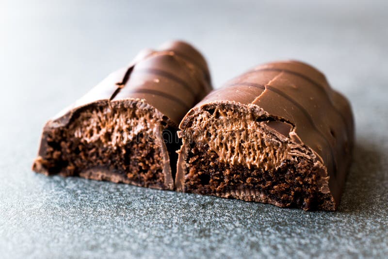 Chocolate Covered Mousse Bar. Half Cut Stock Image - Image of biscuit ...