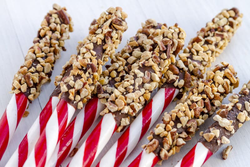 Chocolate Covered Peppermint Sticks with Nuts Stock Photo - Image of ...
