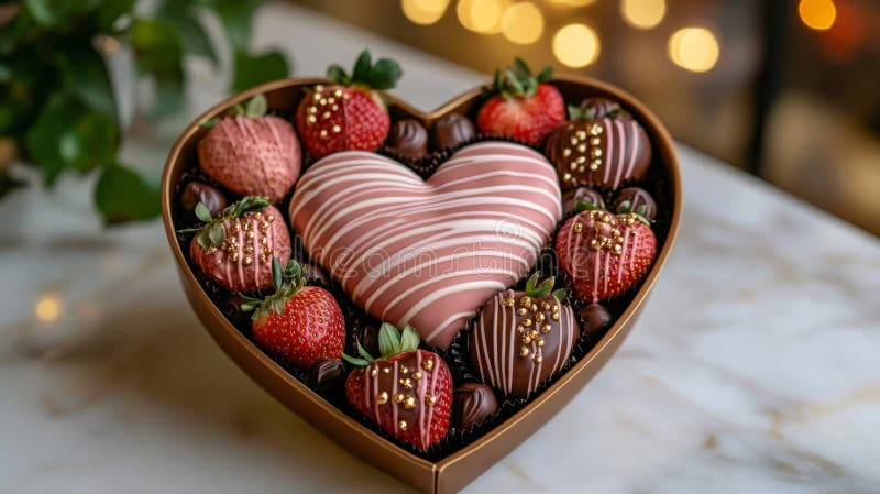 Chocolate Covered Strawberries Heart Shaped Gift Box Stock Illustration ...