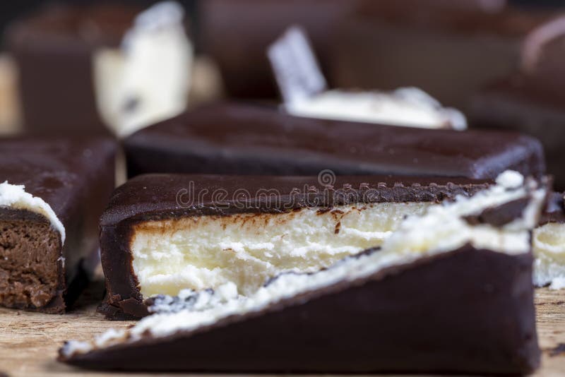 Chocolate-covered Sweet Cheese on the Table Stock Photo - Image of milk ...