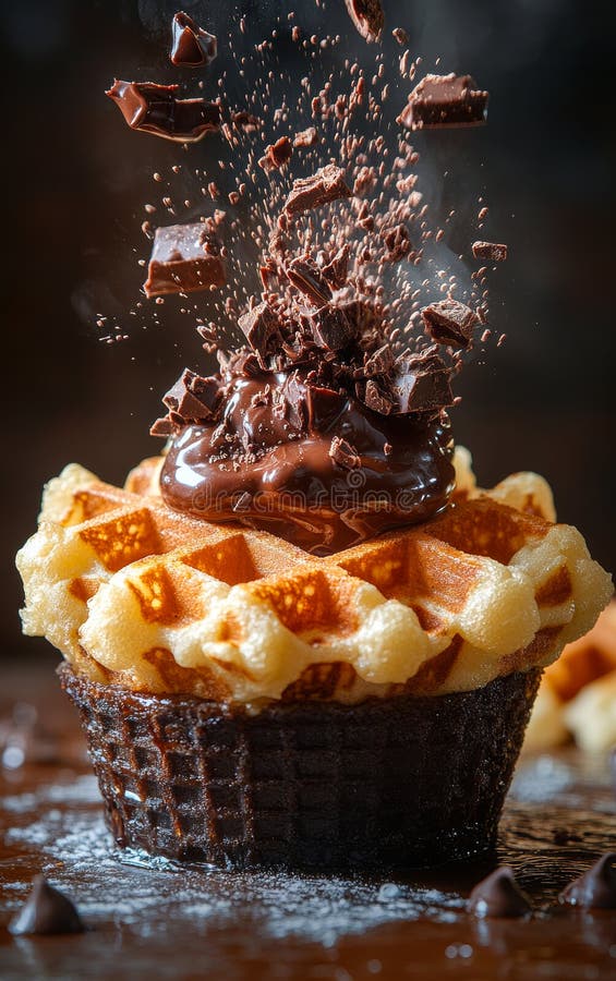 A Chocolate Covered Waffle Cupcake with Chocolate Sprinkles on Top ...