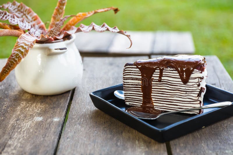 Chocolate Crape Cake stock photo. Image of crape, wood - 69117508