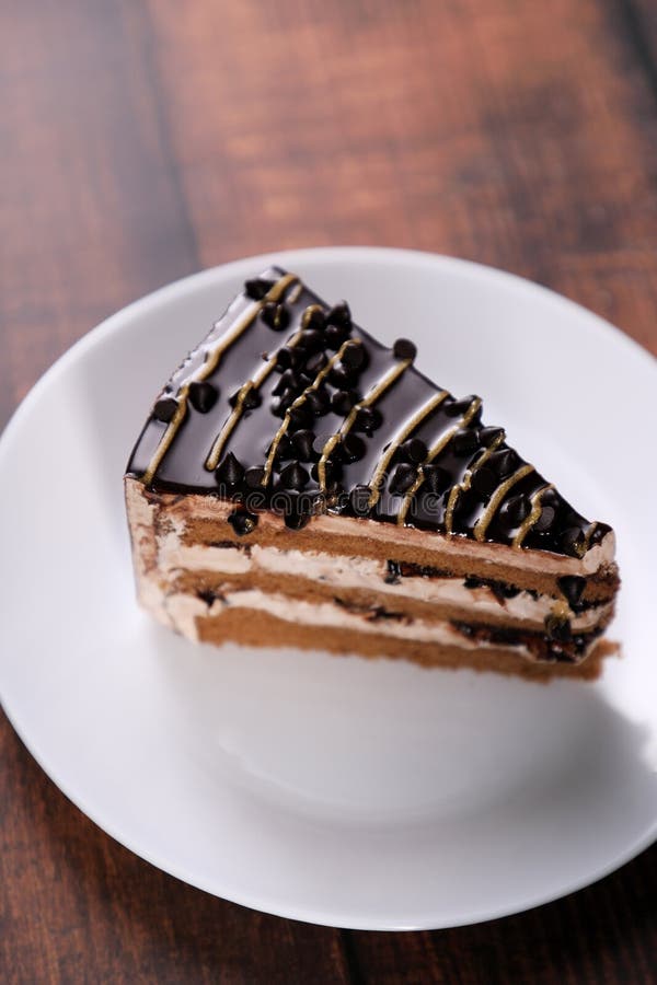 Chocolate Cream / Pastry with Choco Chips on Wooden Table Stock Image ...