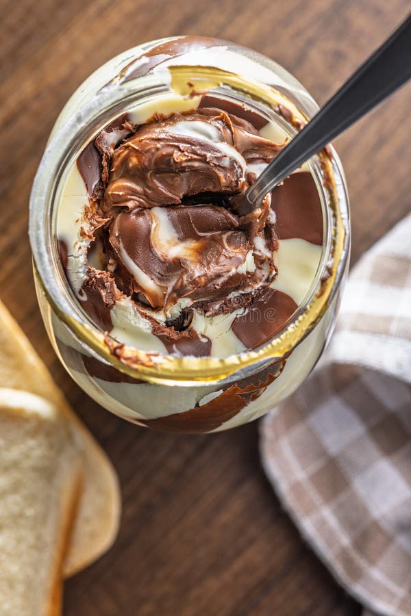 Chocolate Cream Spread in Jar. Top View Stock Photo - Image of tasty ...