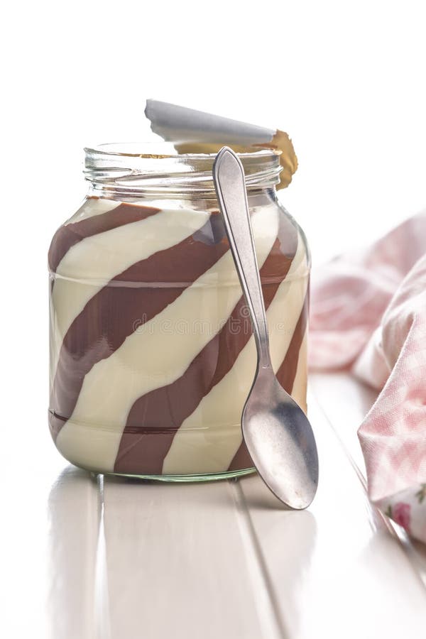 Chocolate Cream Spread in Jar on White Table Stock Image - Image of ...