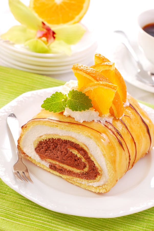 Chocolate-creamy roulade stock image. Image of roll, event - 13470029