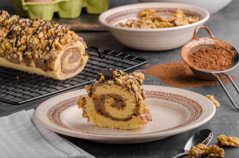 Chocolate creamy roulade stock photo. Image of roll, festive - 92023664